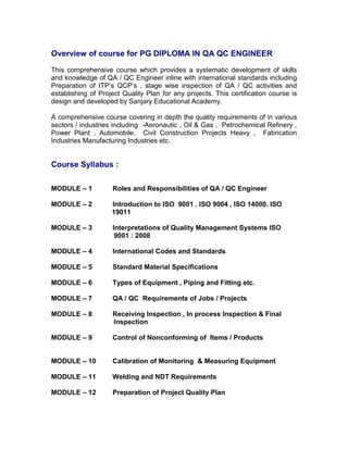 PG Diploma in QA QC Engineer | PDF
