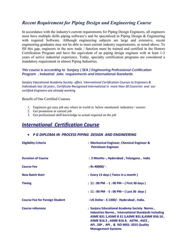 Piping Design Course in India­ | PDF