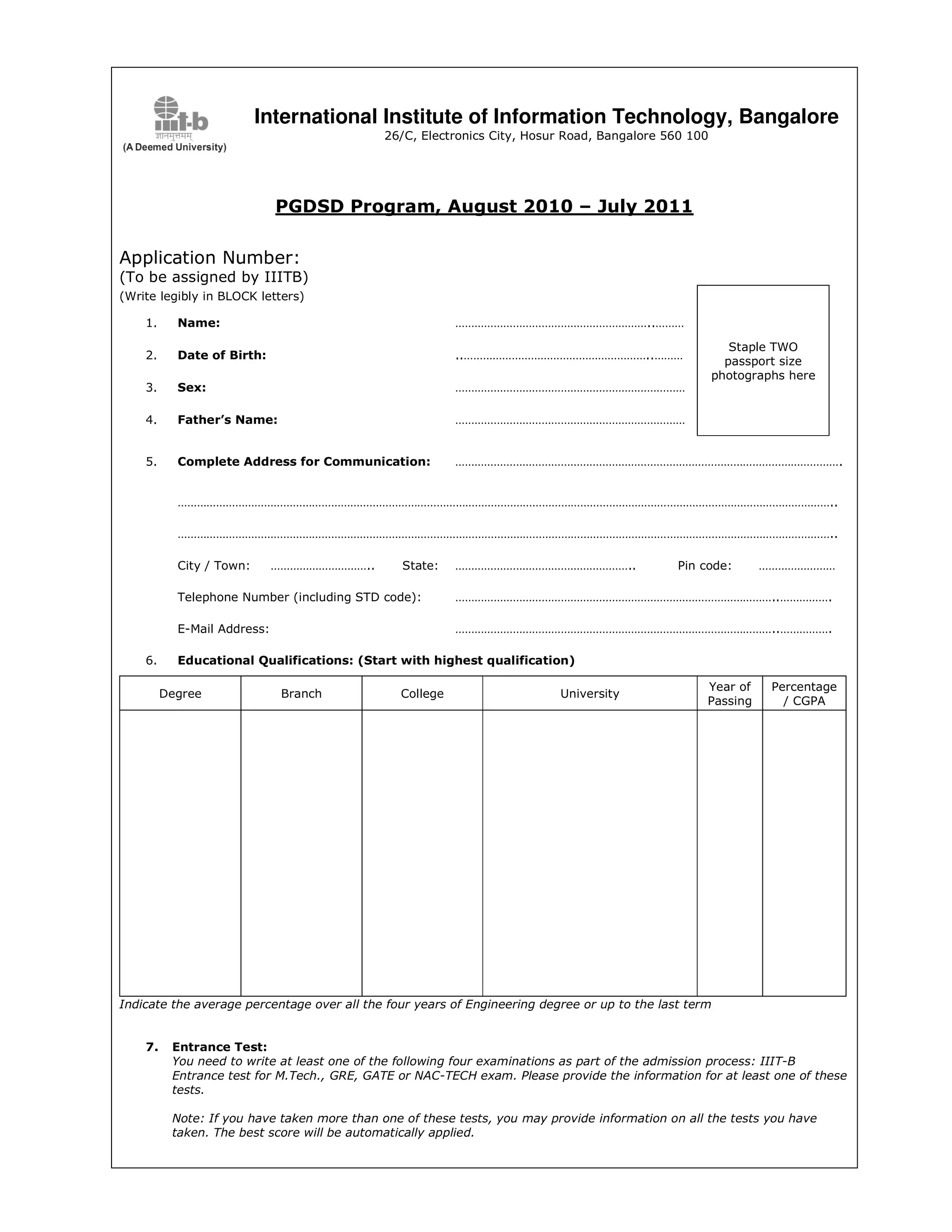 Pgdsd applicationform | PDF