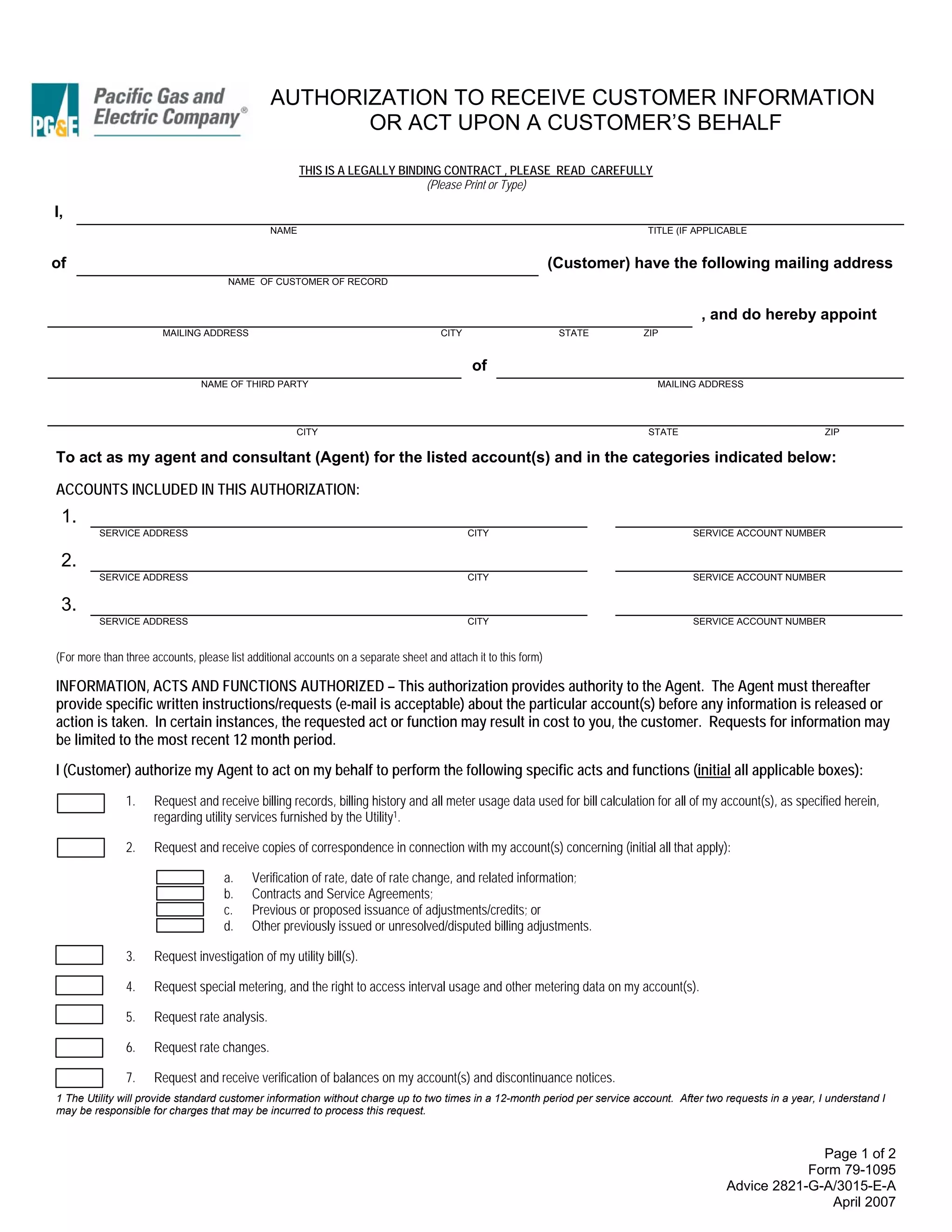 Pge electric authorization form | PDF | Home Utilities | Personal Finance