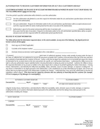PG&E Authorization Form LOA | PDF
