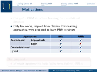 An exact approach to learning Probabilistic Relational Model | PPT