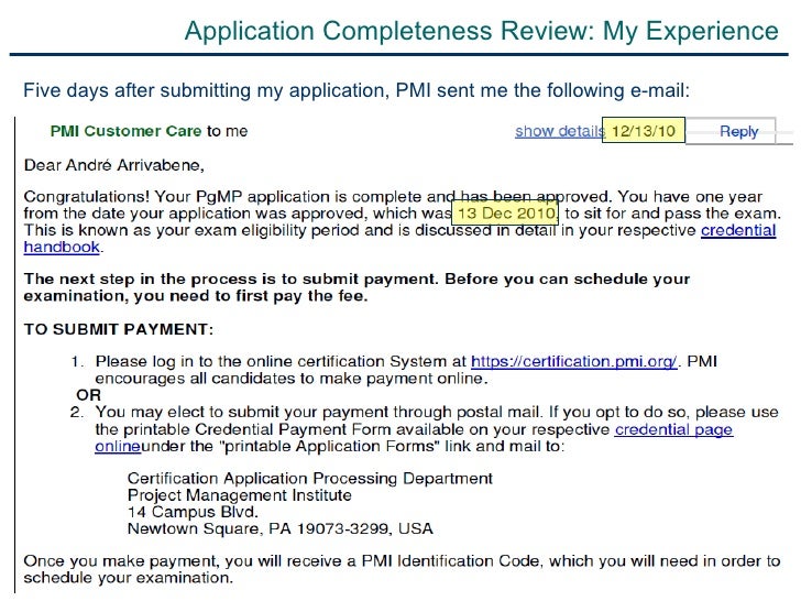 PgMP Application Completeness Review and Audit Process (2/3)