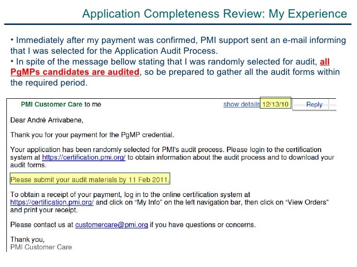 PgMP Application Completeness Review and Audit Process (2/3)