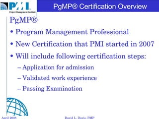Pgmp Certification Overview | PPT | Postgraduate Education | College ...