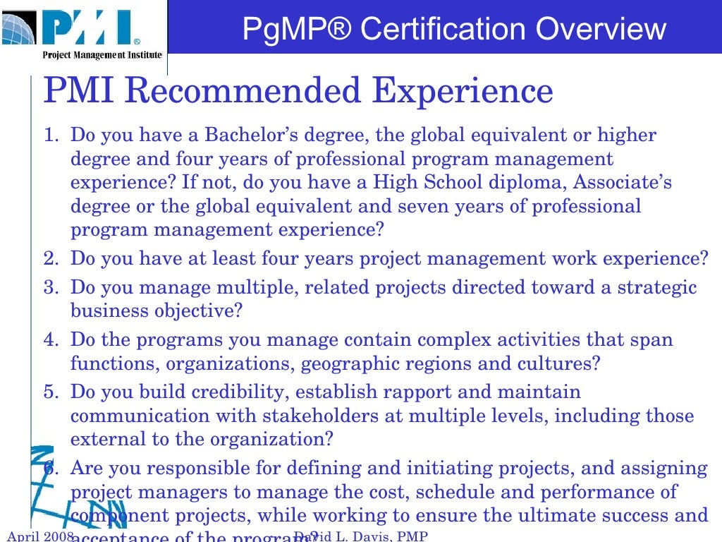 Pgmp Certification Overview