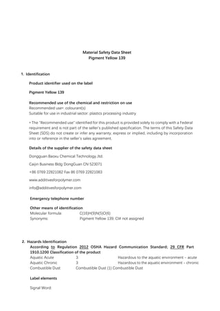 Pigment yellow 139 cas 36888 99-0 safety data sheet msds sds baoxu ...