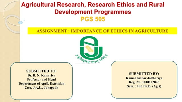 Assignment on Importance of ethics in agriculture | PPTX