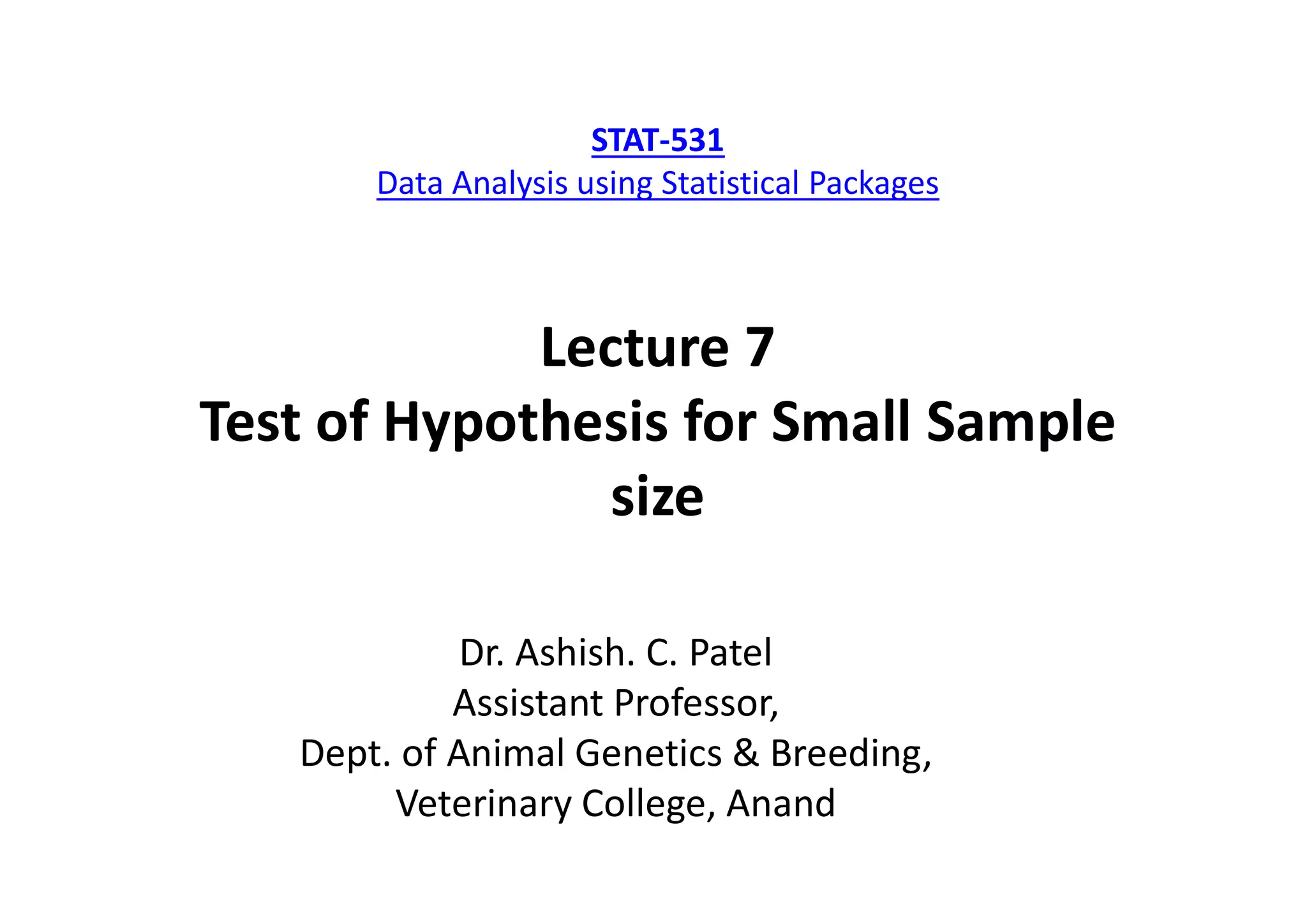 P G STAT 531 Lecture 7 t test and Paired t test | PDF