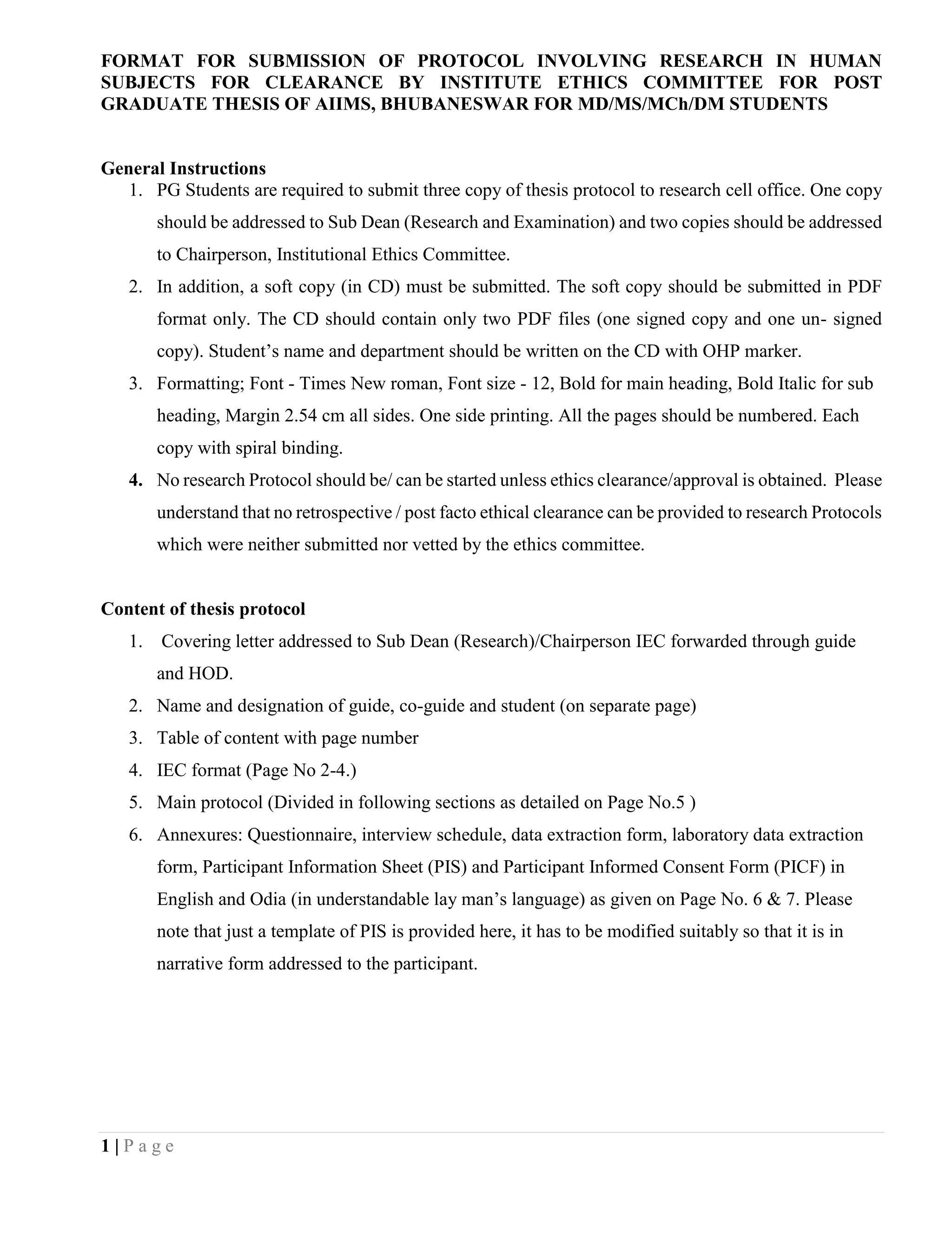 Post graduate thesis protocol to research cell and insitute ethical ...