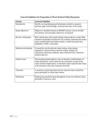 Post graduate thesis protocol to research cell and insitute ethical ...