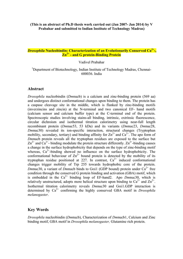 Characterization of Drosophila Nucleobindin: An Evolutionarily Conserved Ca2+-, Zn2+ - and G ...