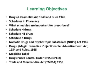 Drug Regulations, Acts and other Legal Aspects | PPTX