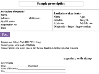 Write a rational, correct and legible generic prescription for a given ...
