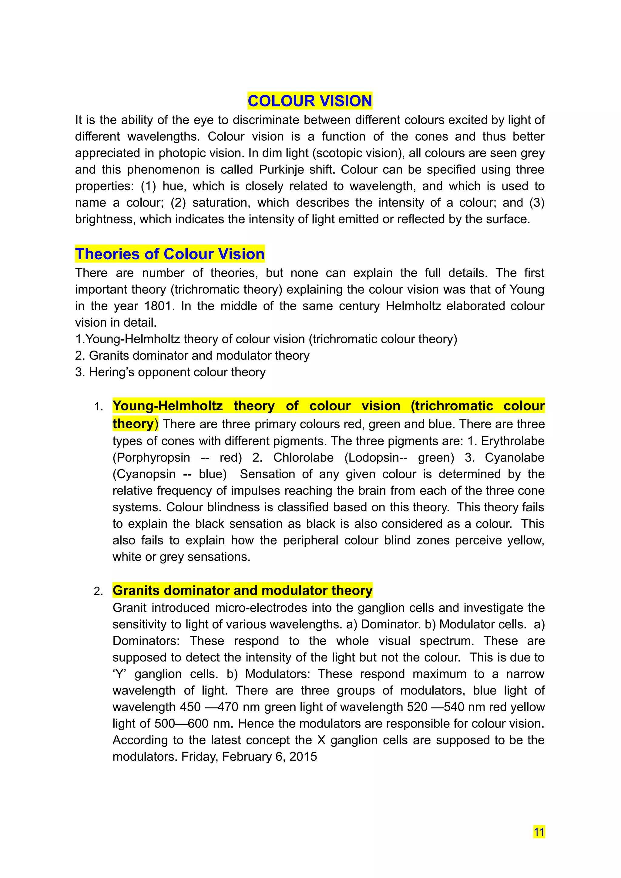 Special Senses: Eye | Physiology and Anatomy | Assignment | PDF