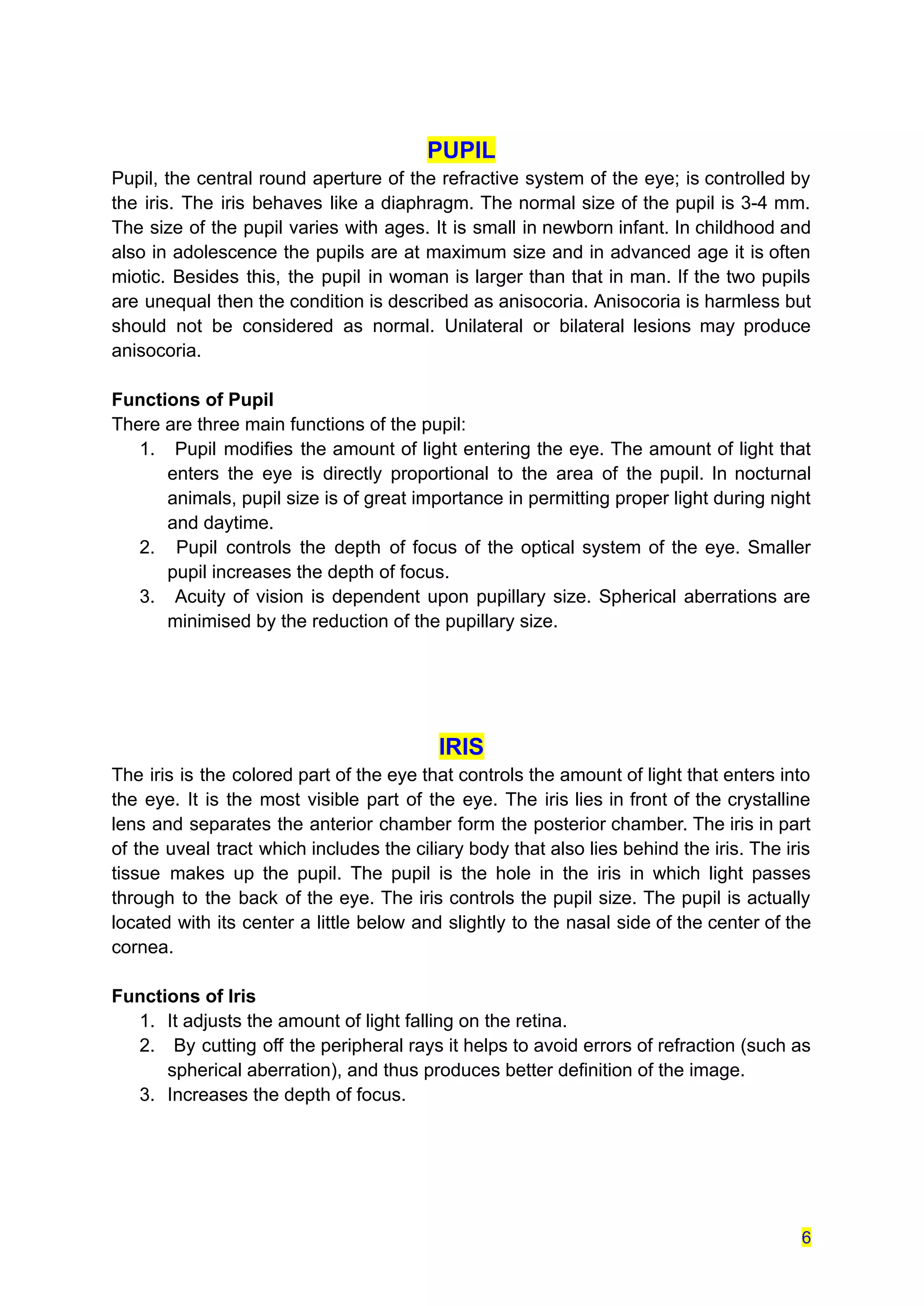 Special Senses: Eye | Physiology and Anatomy | Assignment | PDF