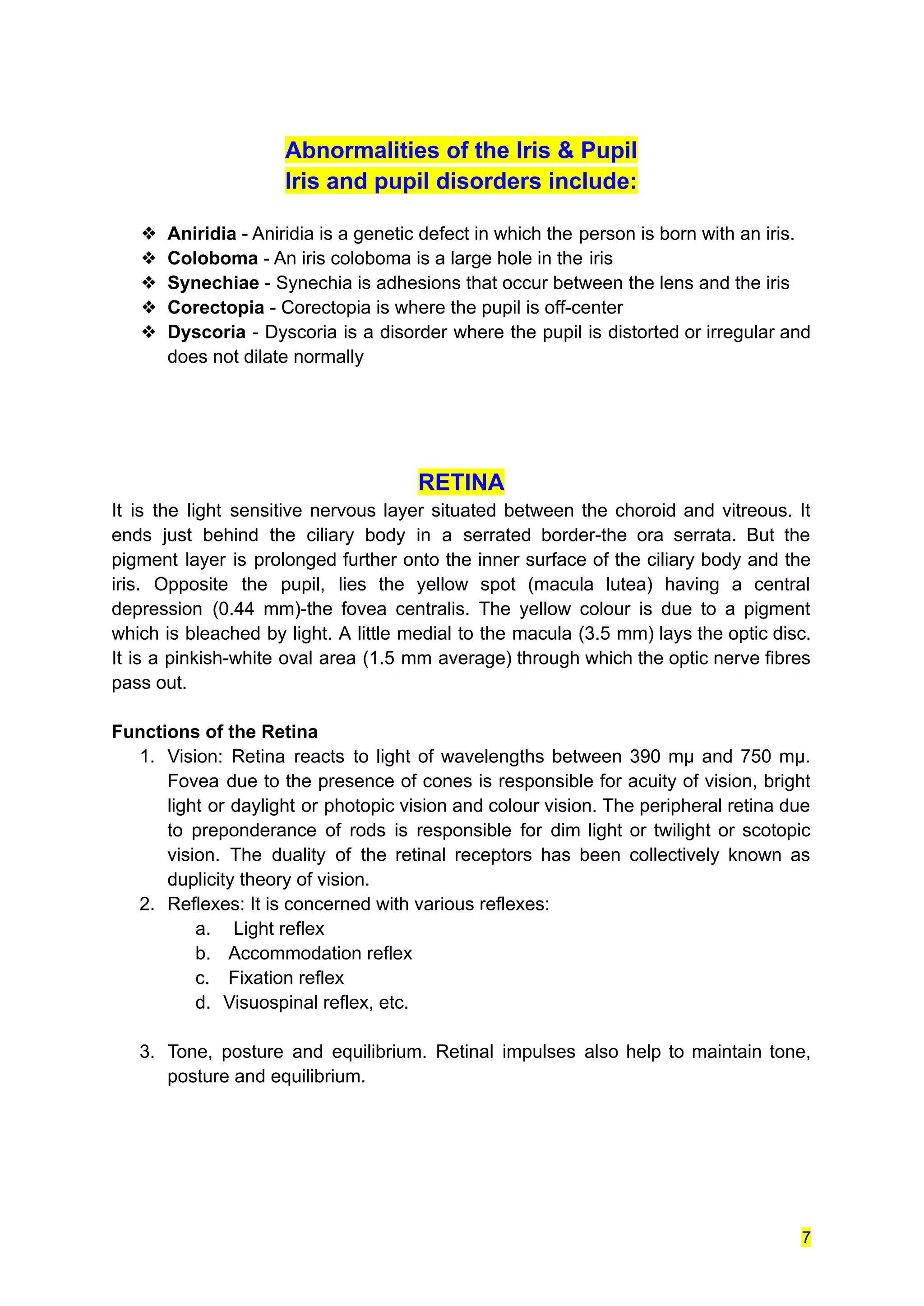 Special Senses: Eye | Physiology and Anatomy | Assignment | PDF