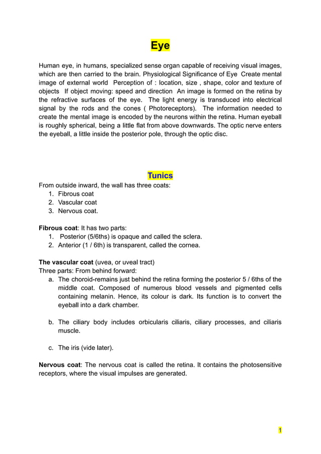 Special Senses: Eye | Physiology and Anatomy | Assignment | PDF | Eye ...