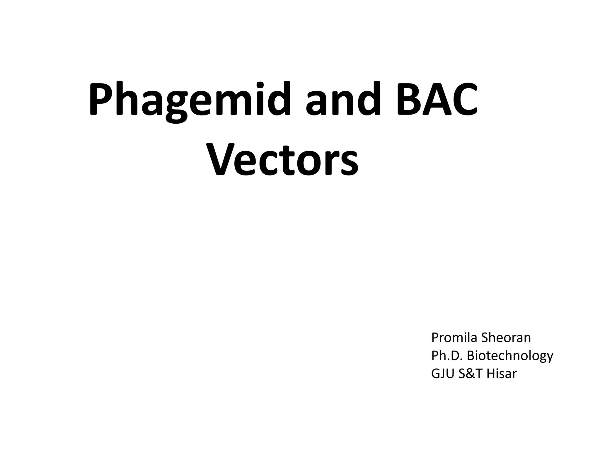 Phagemid and bac vectors | PPTX