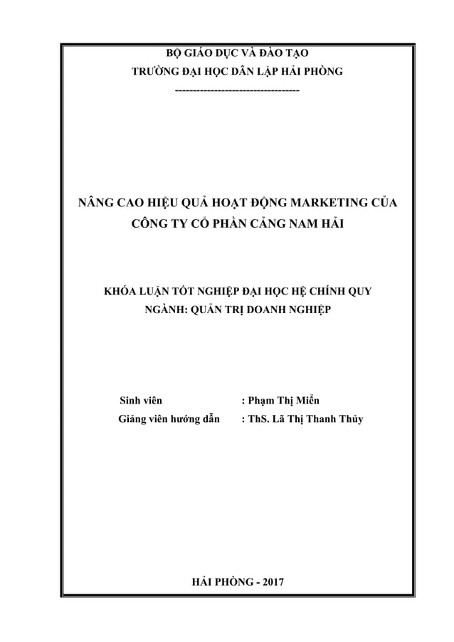 Đề tài: Nâng cao hiệu quả marketing của công ty cảng Nam Hải, 9 ĐIỂM! | PDF