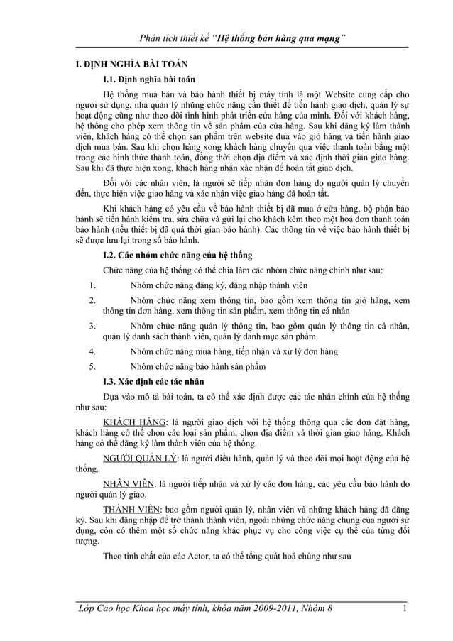 PHÂN TÍCH THIẾT KẾ HỆ THỐNG BÁN HÀNG QUA MẠNG | DOC