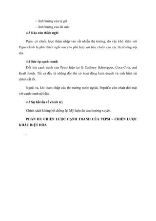 CUỘC CHIẾN CẠNH TRANH CỦA PEPSI-COLA TRÊN THỊ TRƯỜNG Mỹ | DOC