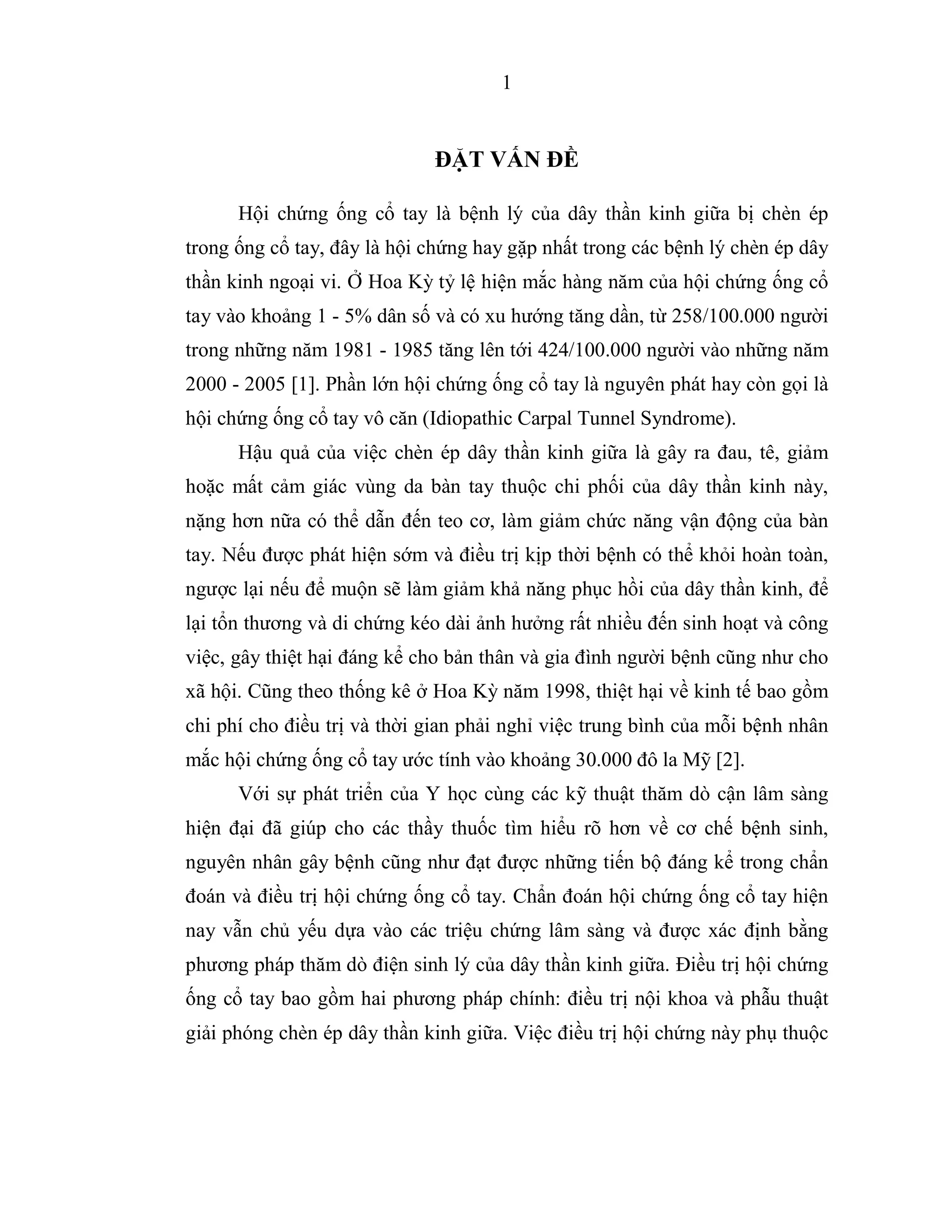 Luận án: Điều trị hội chứng ống cổ tay vô căn ở người trưởng thành | PDF