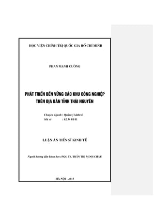 Luận án: Phát triển bền vững khu công nghiệp tỉnh Thái Nguyên | PDF