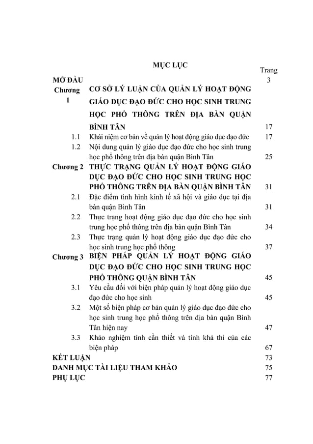 Luận văn: Biện pháp quản lý hoạt động giáo dục đạo đức cho học sinh THPT | DOC