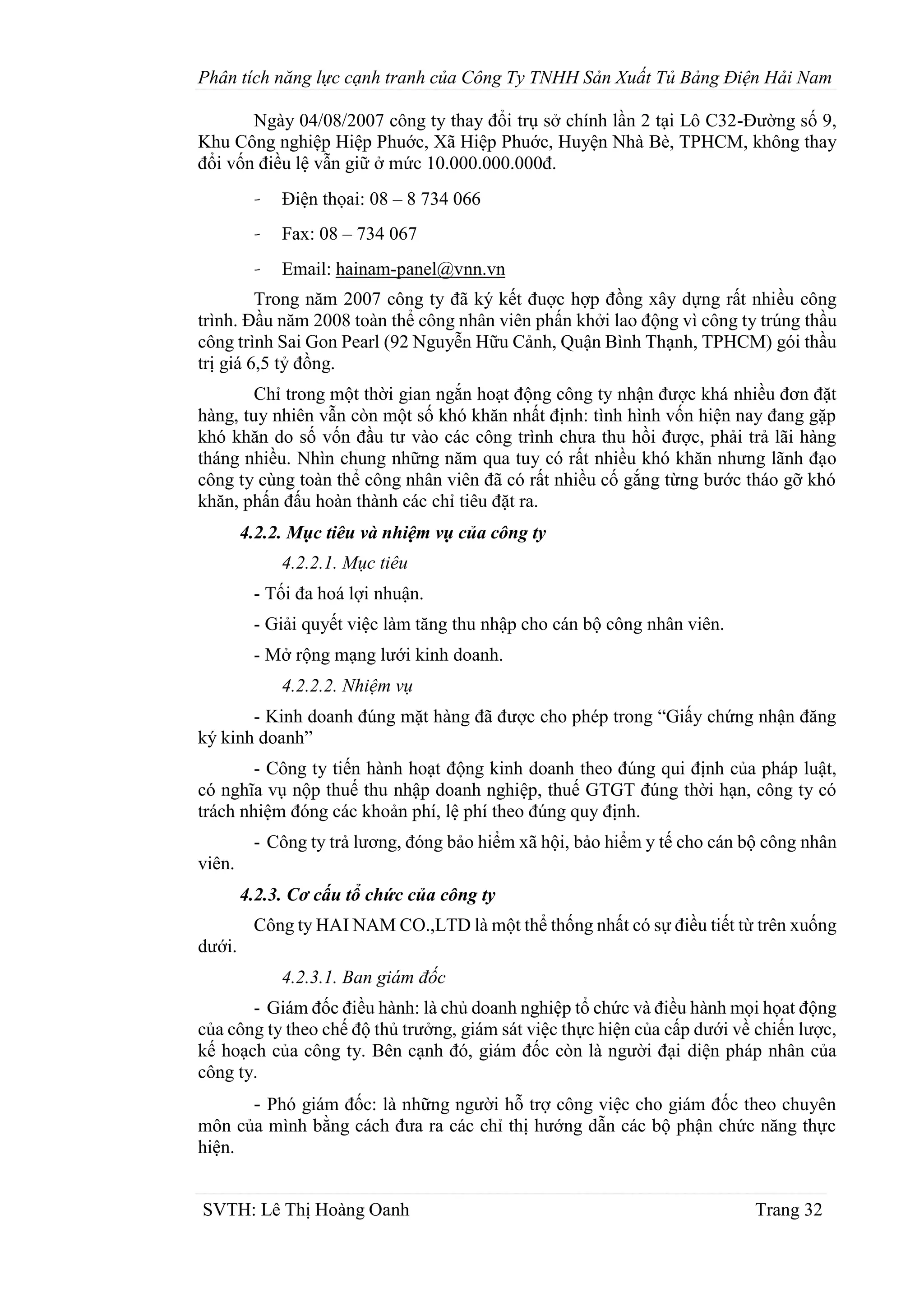 Phân tích năng lực cạnh tranh của Công Ty TNHH Sản Xuất Tủ Bảng Điện Hải Nam | DOCX