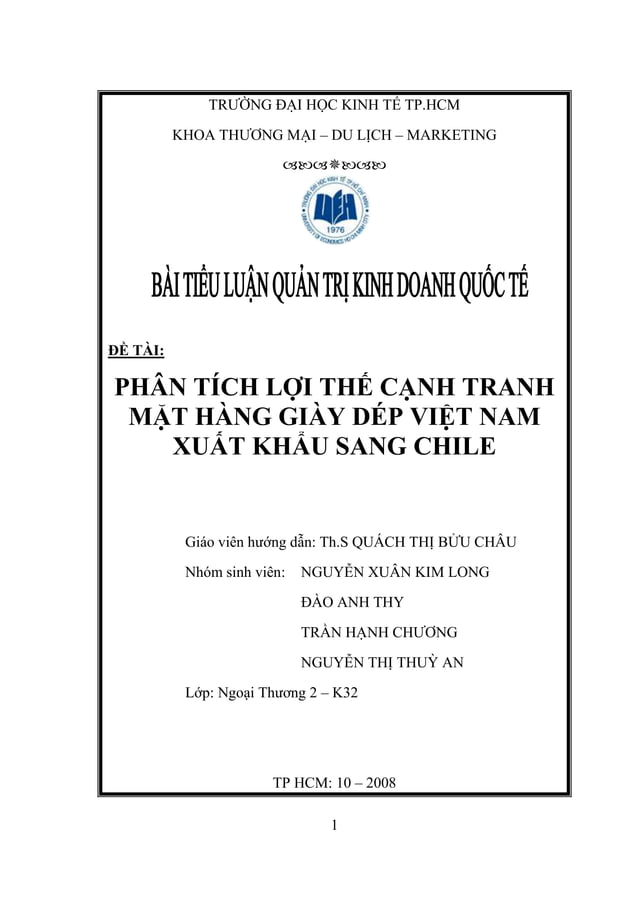 Phân Tích Lợi Thế Cạnh Tranh Mặt Hàng Giày Dép Việt Nam Xuất Khẩu Sang Chile | DOC