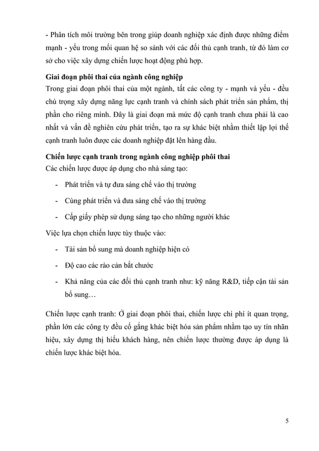 Phân Tích Chiến Lược Cạnh Tranh Của Một Công Ty Trong Ngành Công Nghiệp Phôi Thai | DOC