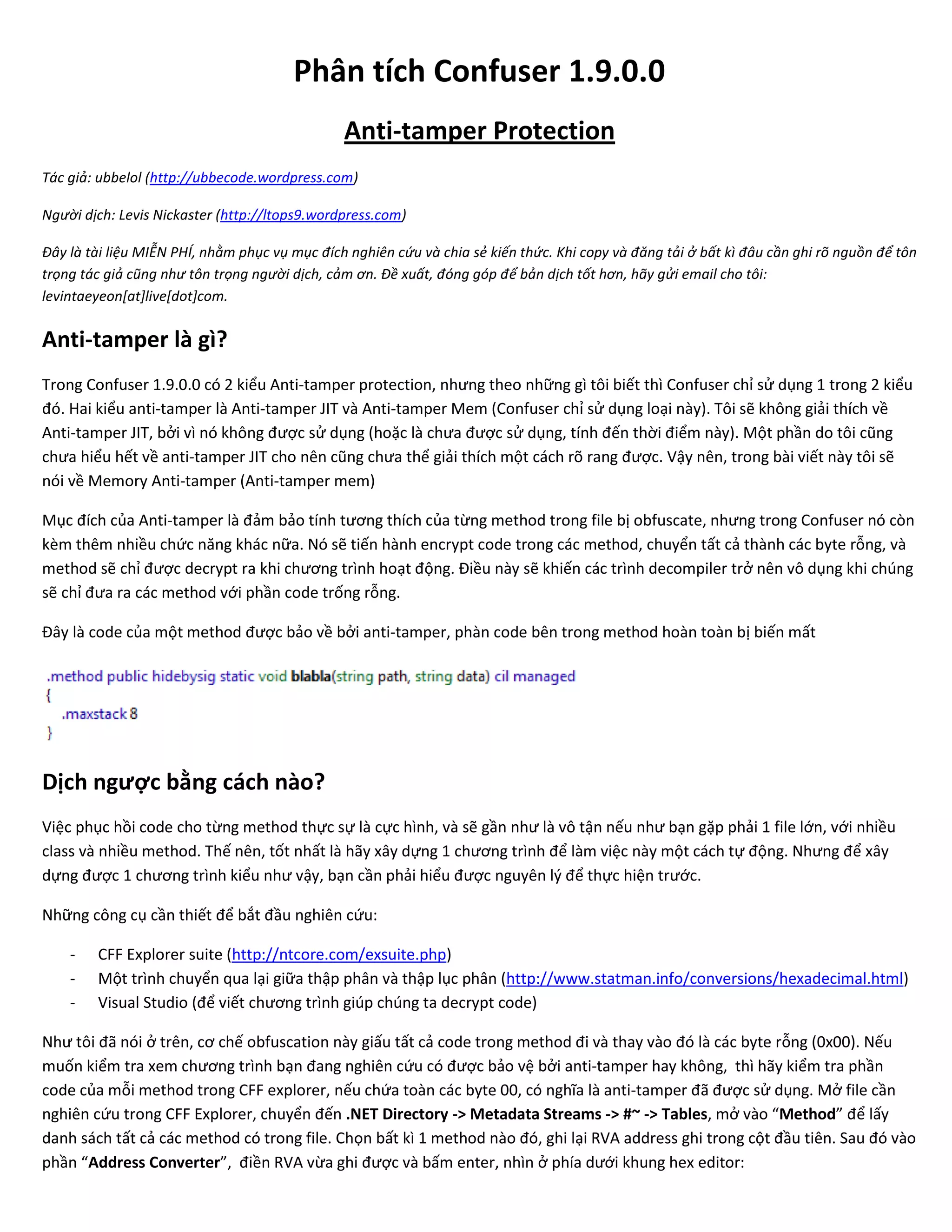 Phân tích Confuser 1.9.0.0 - Anti-tamper protection - Bản dịch | PDF