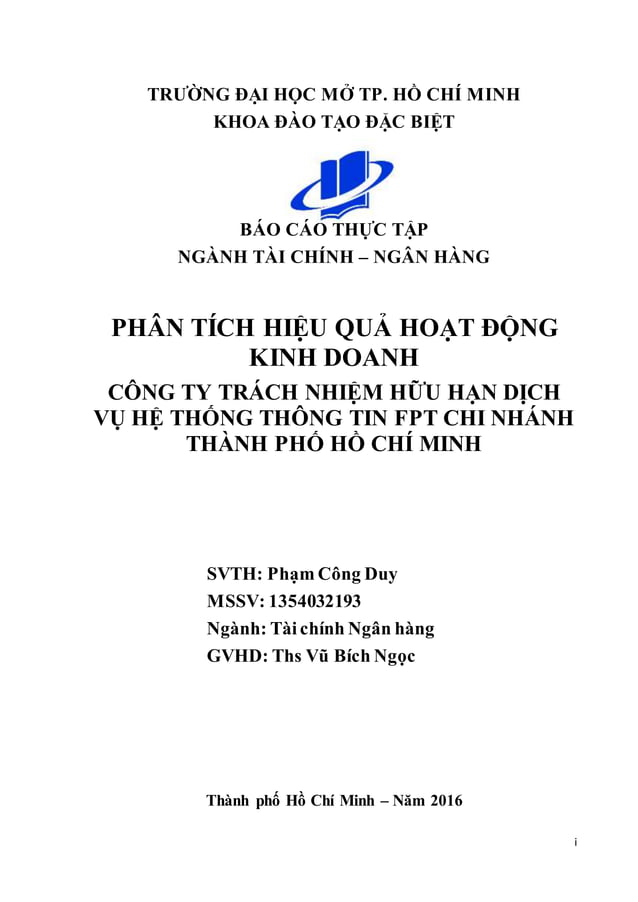 Phân tích hiệu quả hoạt động kinh doanh của Công ty T FPT chi nhánh Thành phố Hồ Chí Minh | DOC