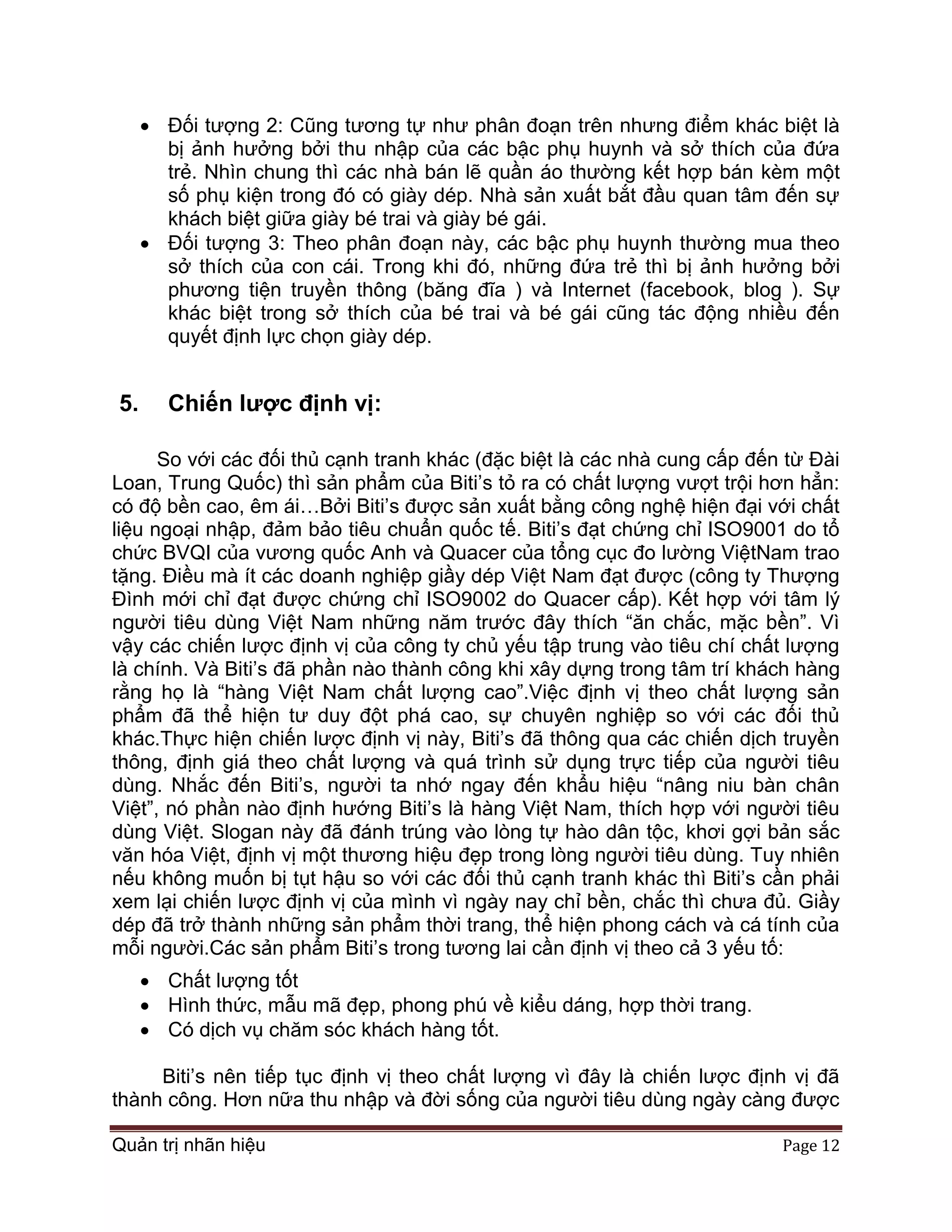 [Quản trị thương hiệu] Phân tích thương hiệu Biti's | PDF