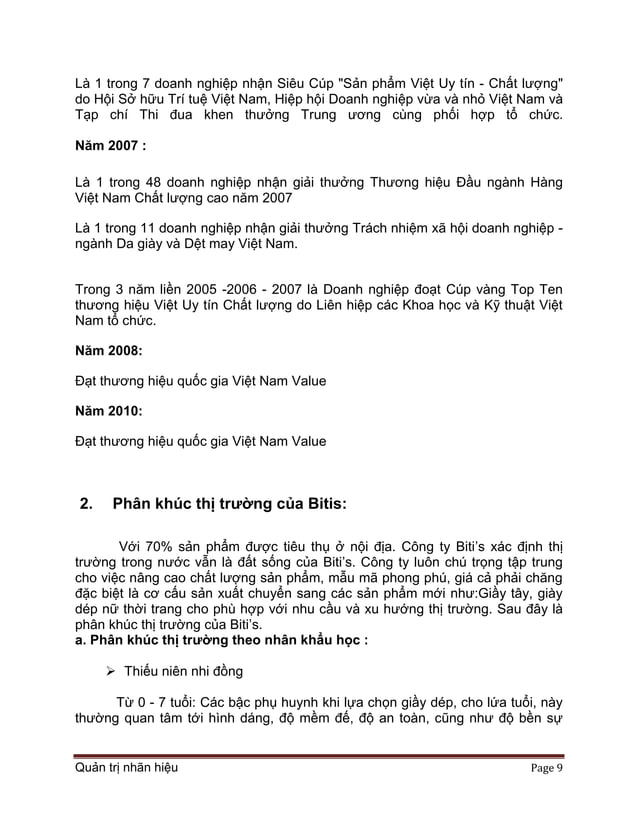 [Quản trị thương hiệu] Phân tích thương hiệu Biti's | PDF