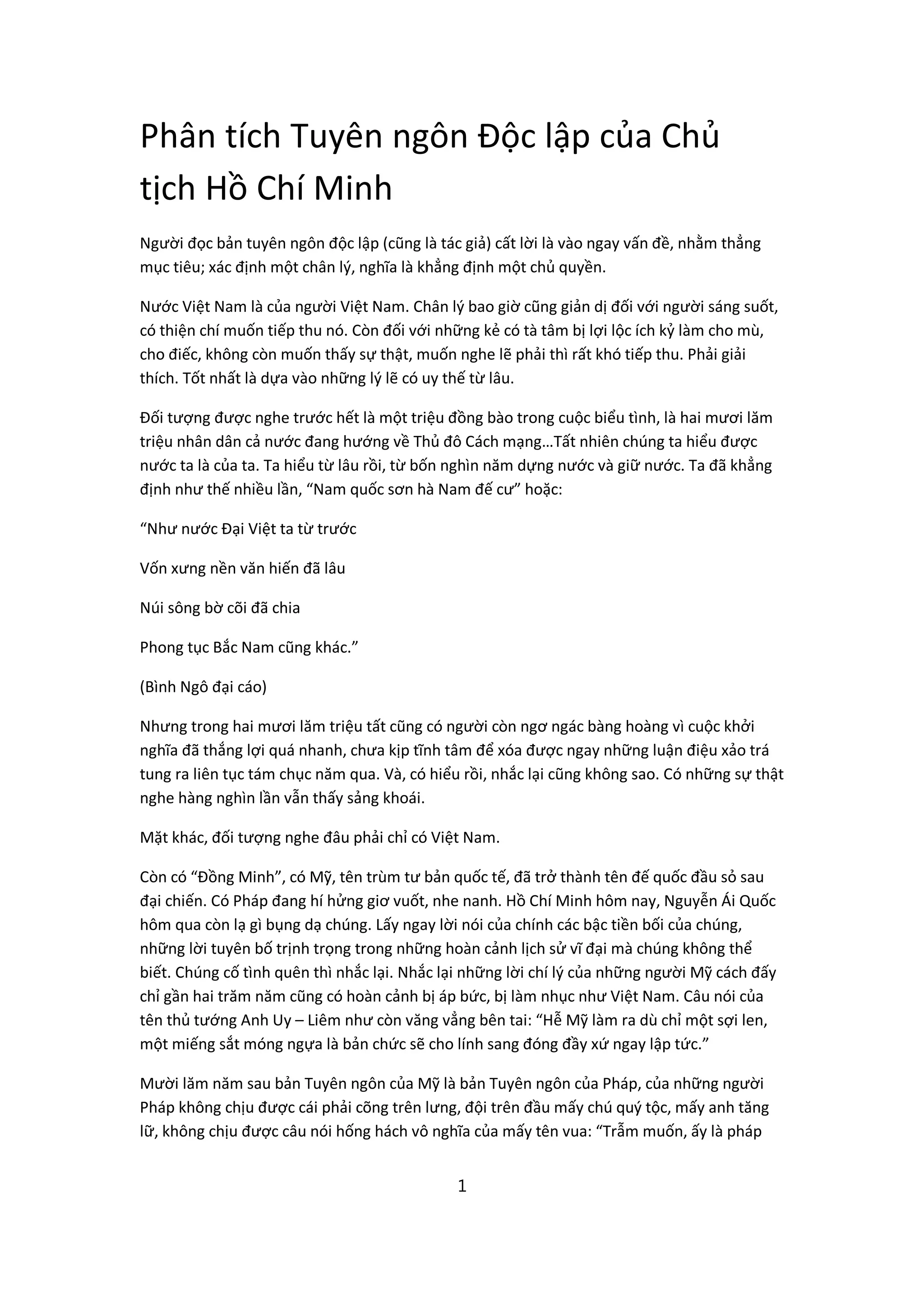 Phan tich tuyen ngon doc lap cua chu tich ho chi minh | PDF