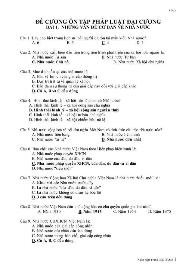 Phap luat dai cuong on tap | DOC
