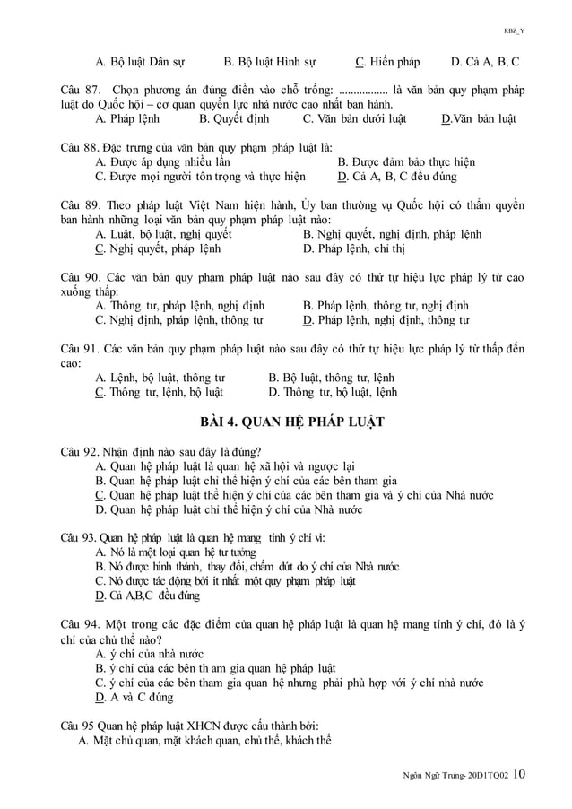 Phap luat dai cuong on tap | DOC