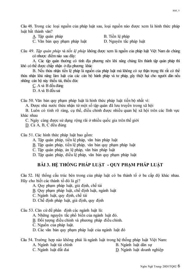 Phap luat dai cuong on tap | DOC