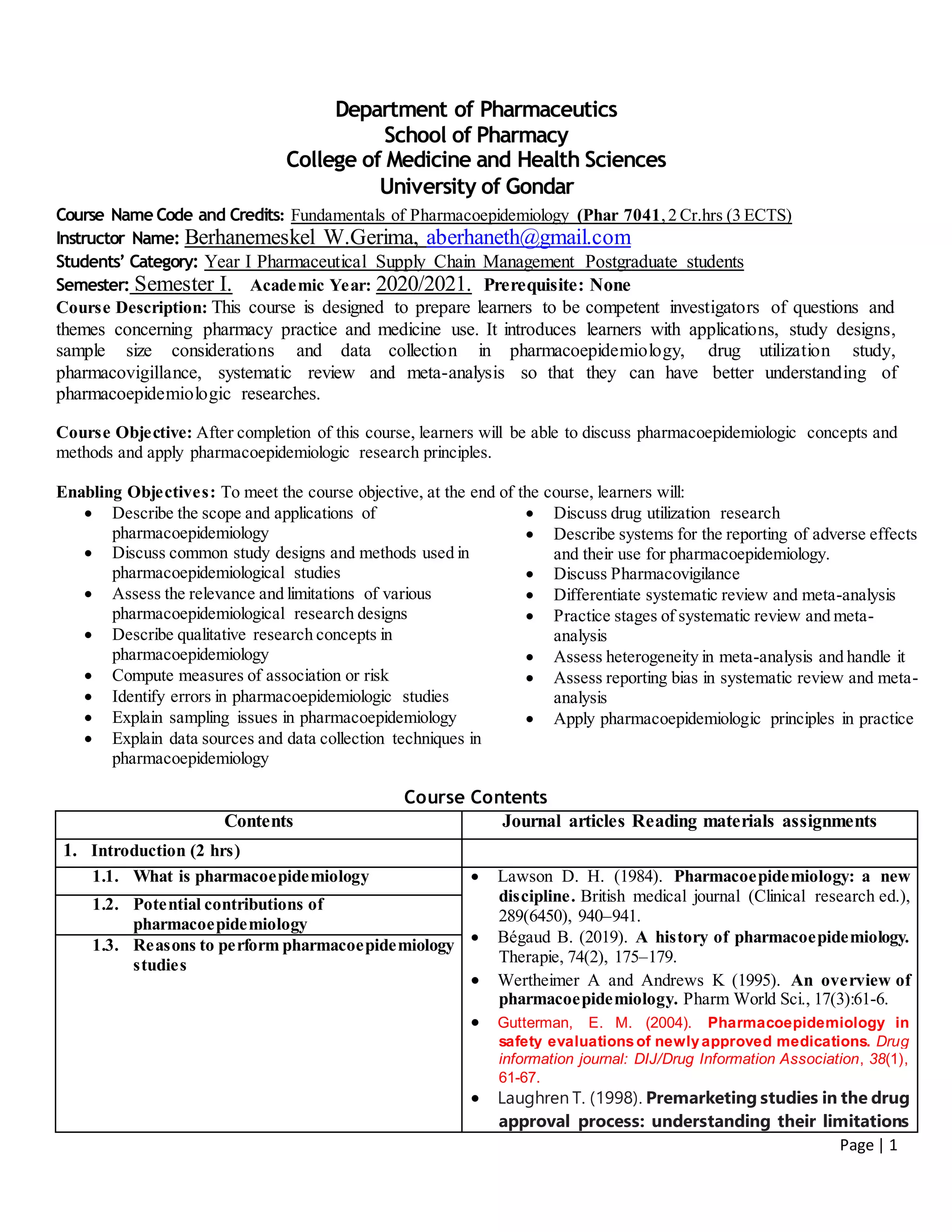 Phar 7041 fundamentals of pharmacoepidemiology course outline 2020 21 ...