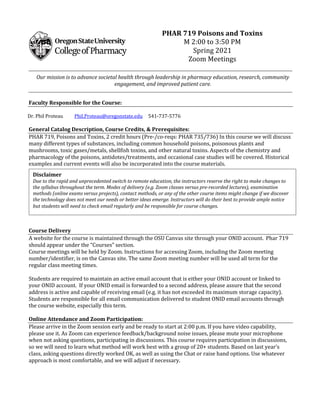 PHAR719 Poisons and Toxins Syllabus Spring21 | PDF