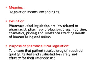 pharmaceutical legislation PPT Topic one | PPT