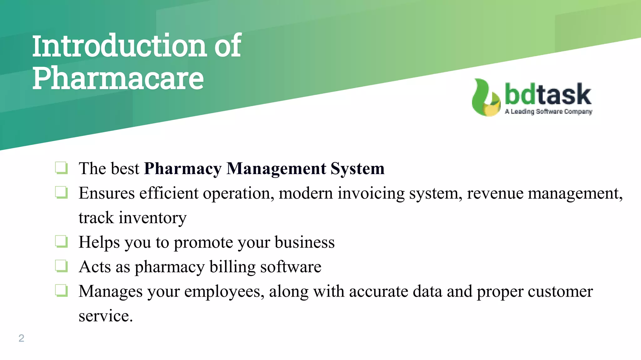 Pharmacare - Pharmacy Management System | PPTX