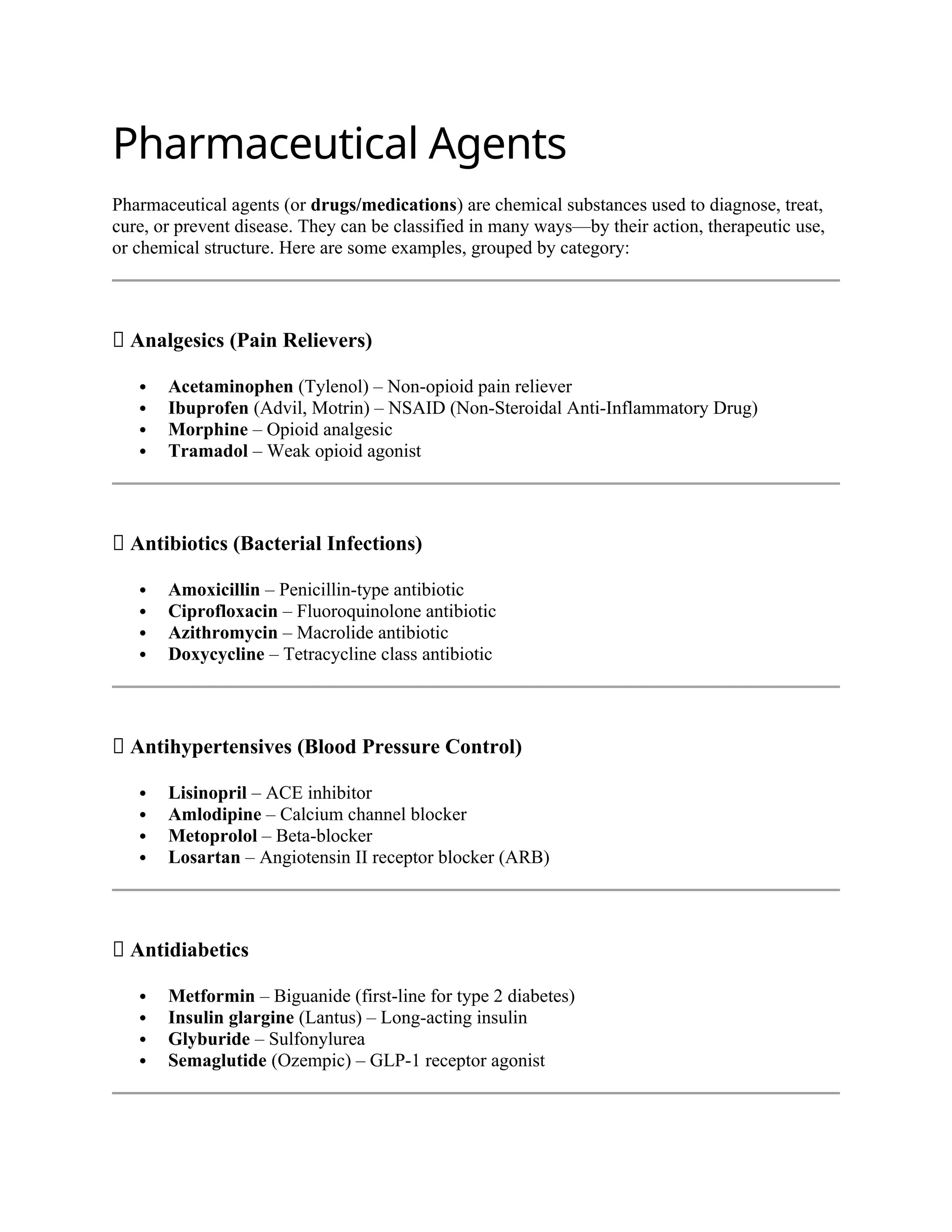 Overview of Pharmaceutical Agents Classifications | DOCX
