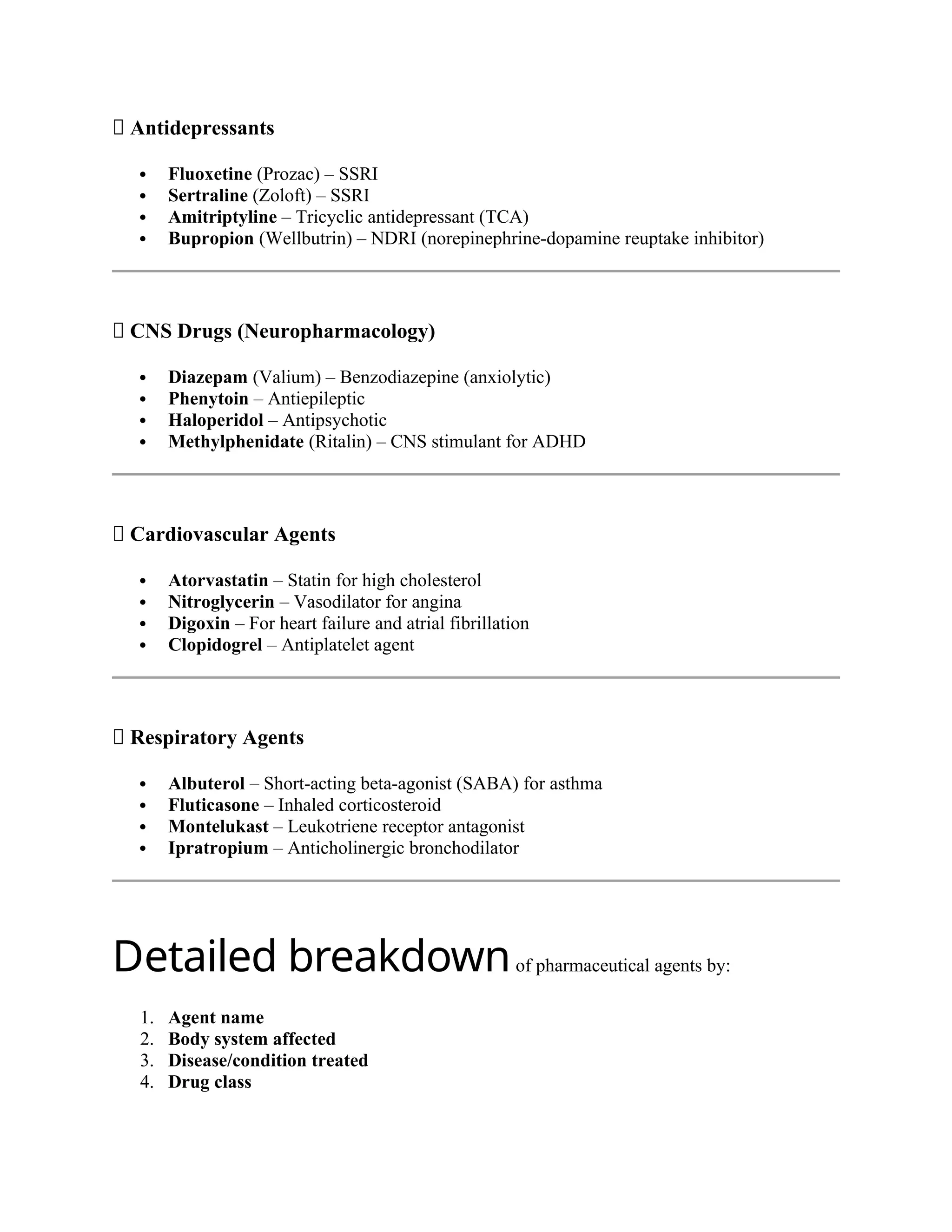 Overview of Pharmaceutical Agents Classifications | DOCX