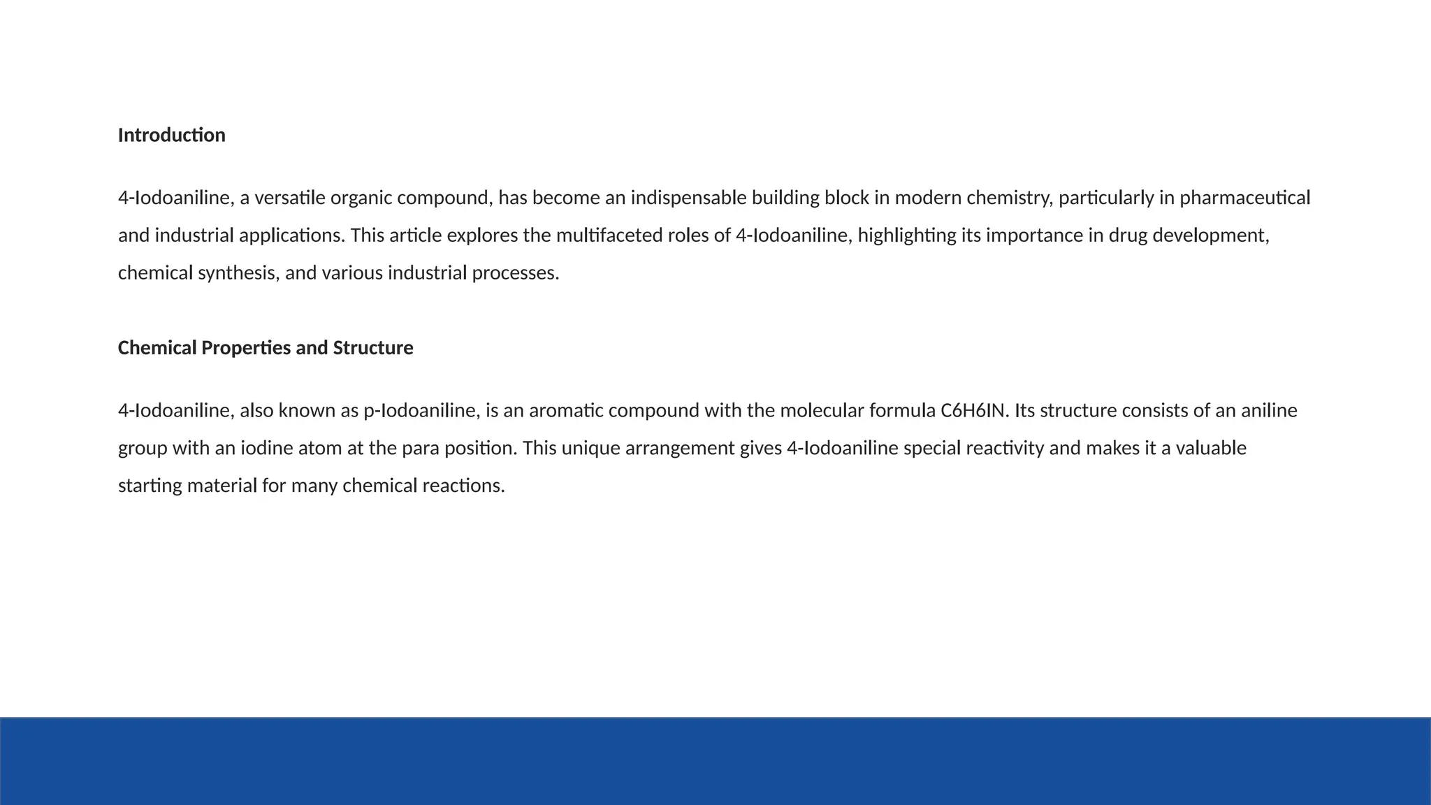 Pharmaceutical importance of 4 Iodoaniline in chemistry | PPTX