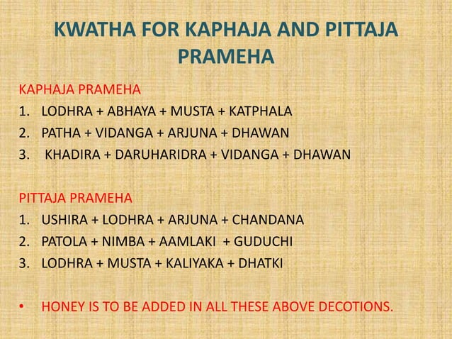 Pharmaceutical aspects of prameha chikitsa by ashtanga hridayam | PPTX