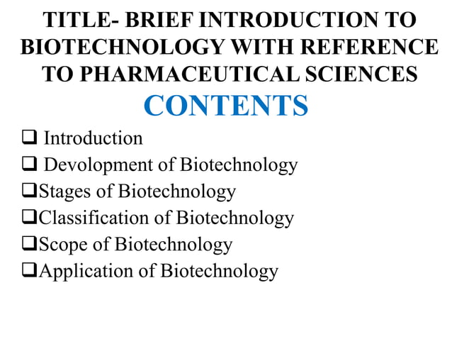 INTRODUCTION TO PHARMACEUTICAL BIOTECHNOLOGY | PPTX