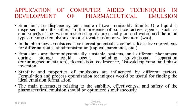 Computers in Pharmaceutical emulsion development. | PPTX